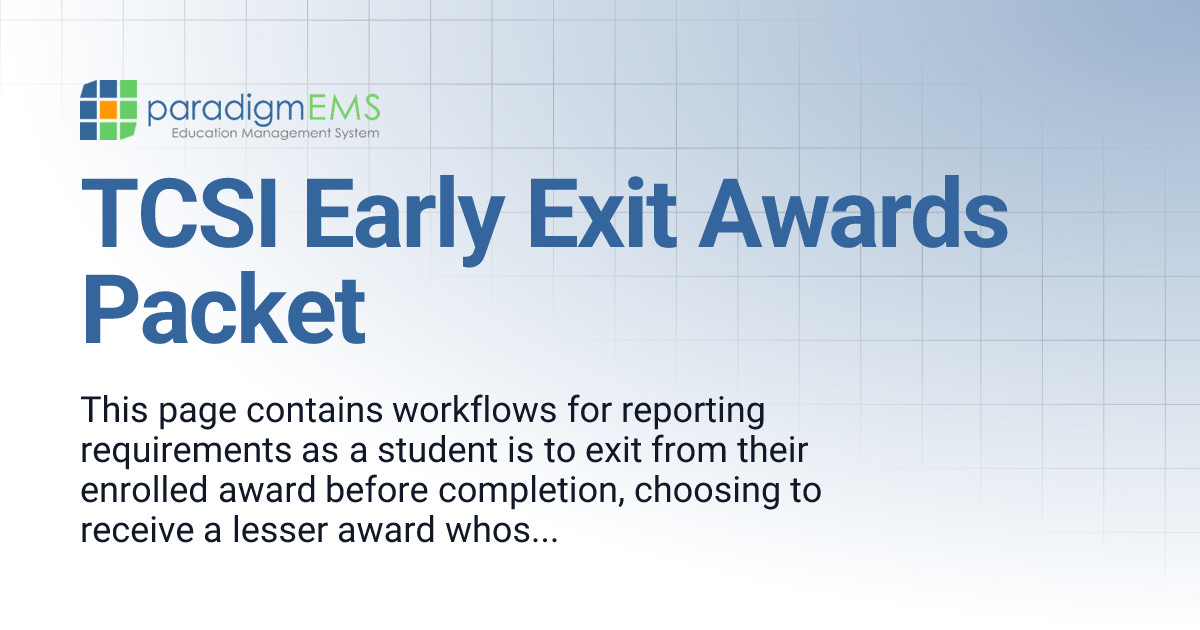 TCSI Early Exit Awards Packet | Silverband Documentation