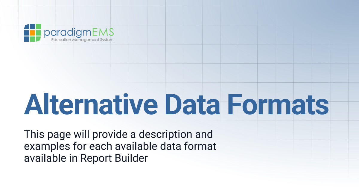 Alternative Data Formats | Silverband Documentation