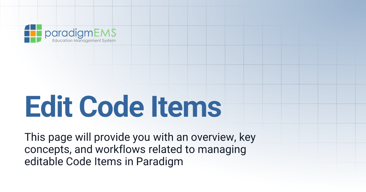 Edit Code Items | Silverband Documentation