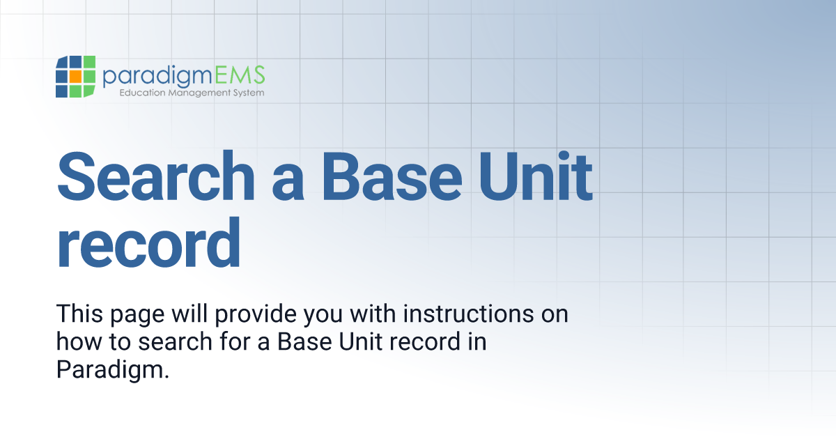 Search a Base Unit record | Silverband Documentation