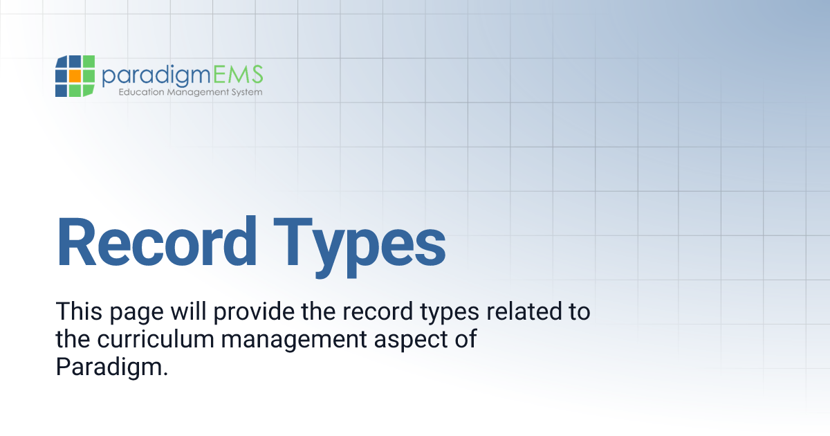 Record Types | Paradigm Knowledge Base | Silverband Documentation