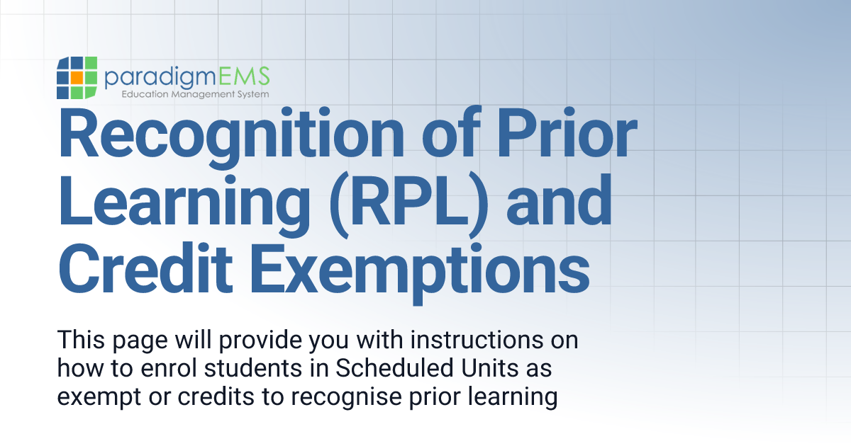 Recognition of Prior Learning (RPL) and Credit Exemptions | Paradigm ...