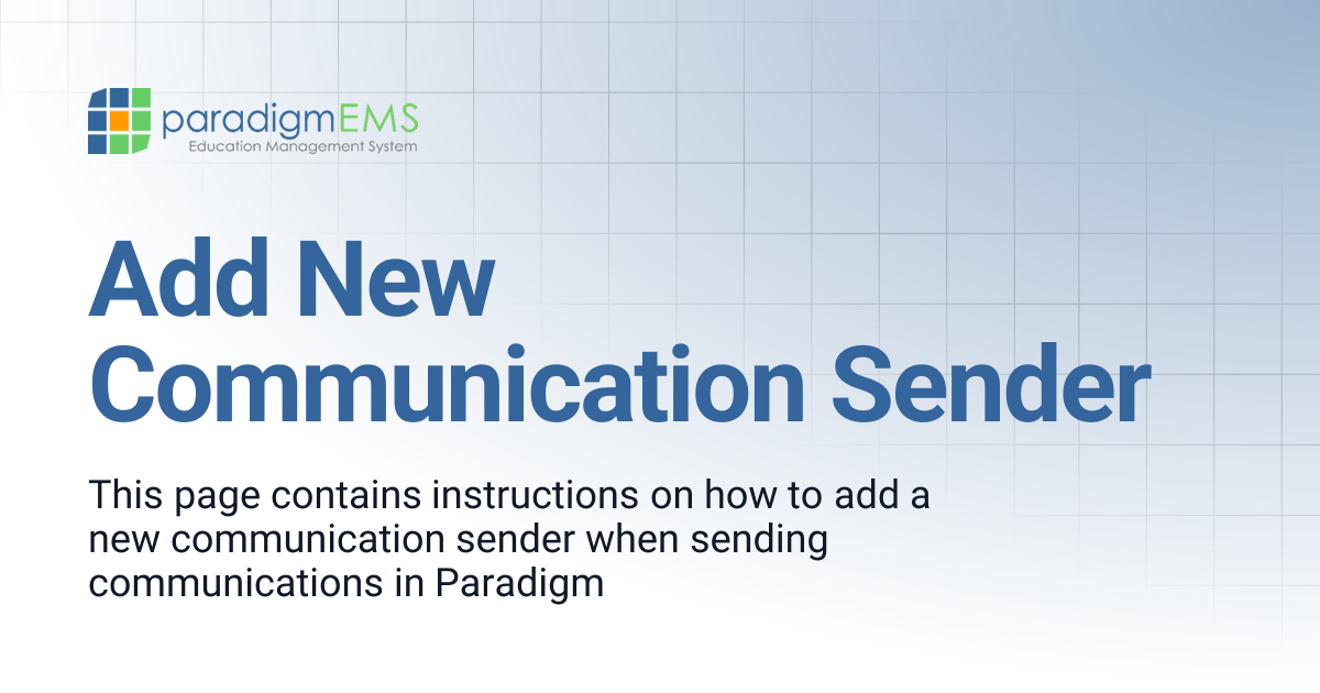 Add New Communication Sender | Paradigm Knowledge Base | Silverband ...