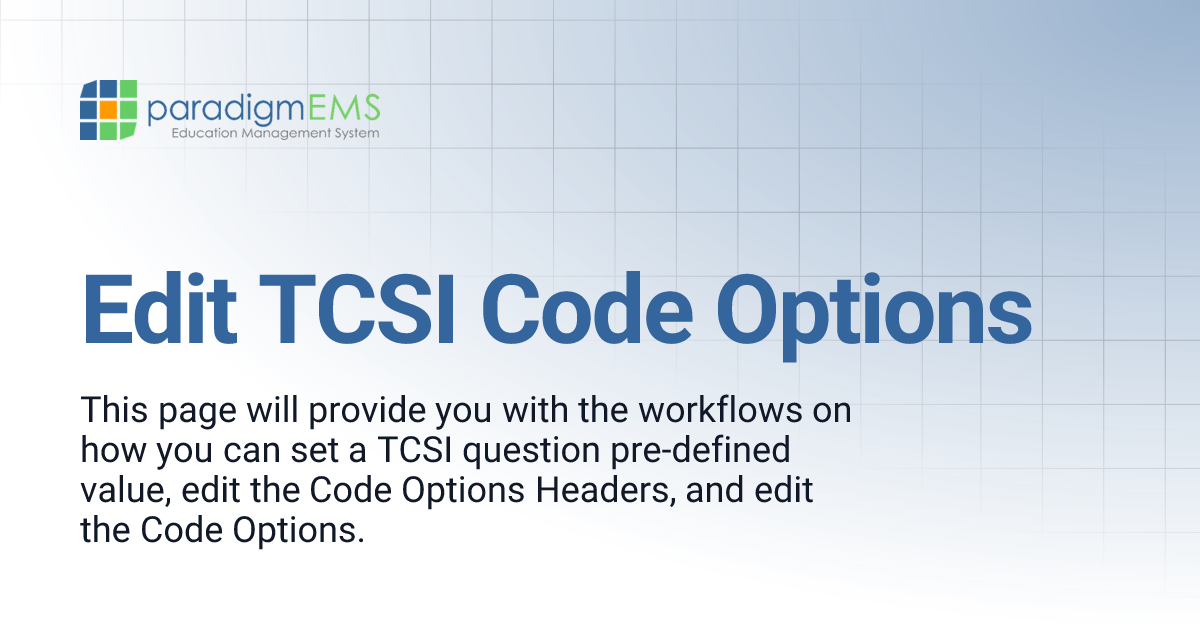 Edit TCSI Code Options | Silverband Documentation