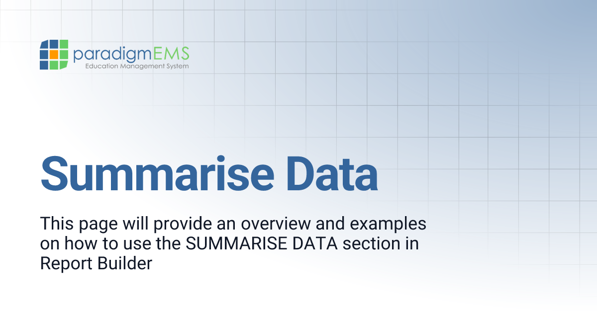 Summarise Data | Silverband Documentation