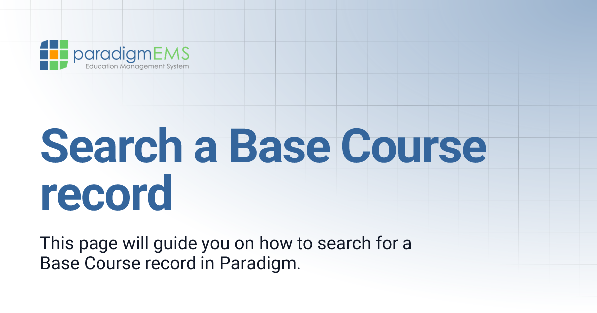 Search a Base Course record | Silverband Documentation