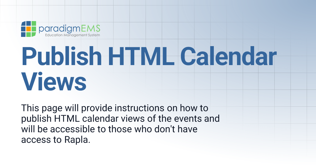 Publish HTML Calendar Views | Silverband Documentation