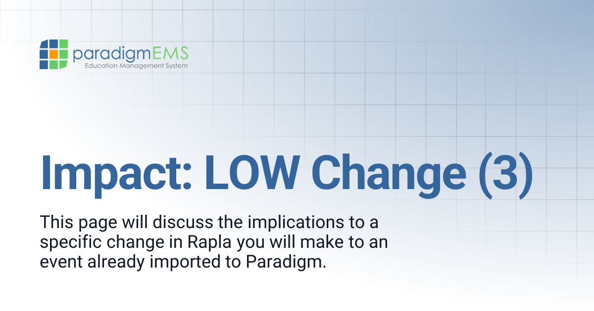 Impact: LOW Change (3) | Rapla Knowledge Base | Silverband Documentation